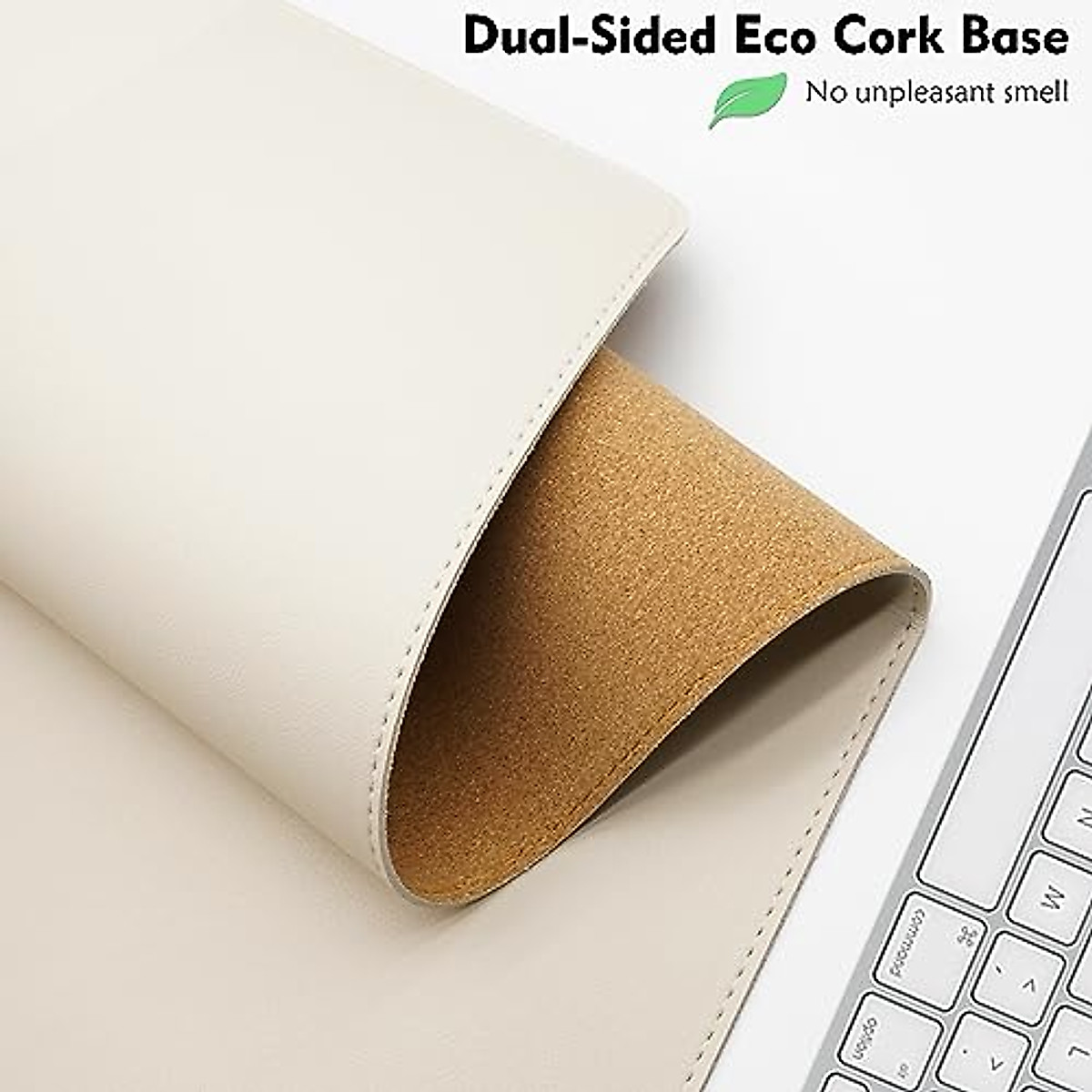Giecy Desk Mat, Dual-Sided Desk Pad, Large Mouse Pad for Desk, Natural Cork & PU Leather Non-Slip Waterproof Desk Mats for Office and Home (31.5" x 15.7", Beige)