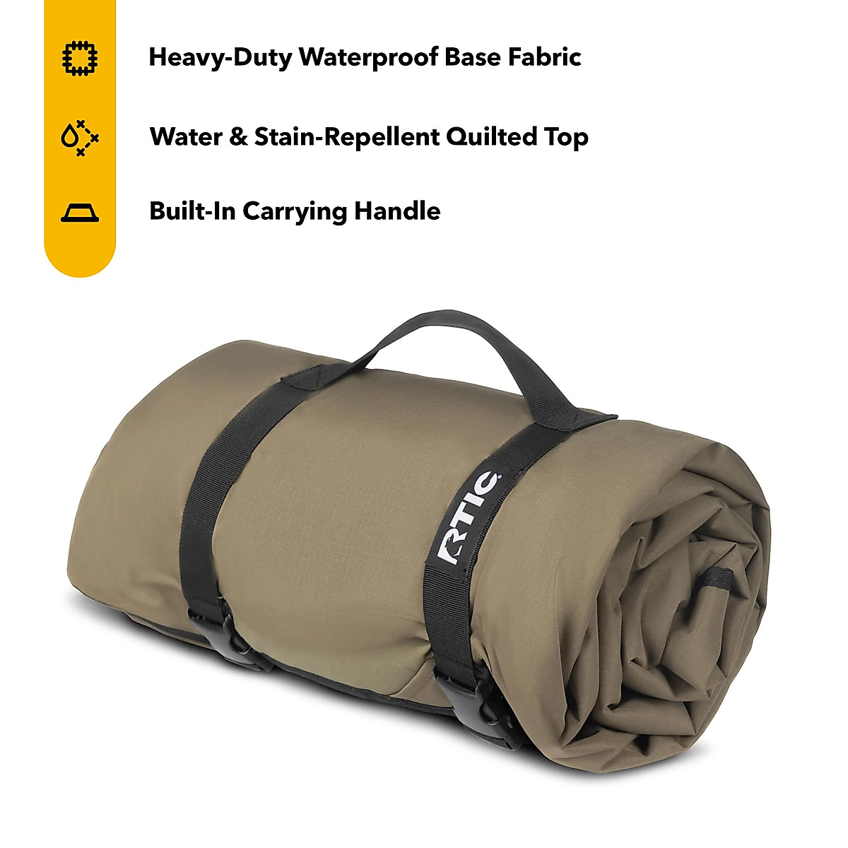 RTIC Anywhere Blanket, Waterproof Portable, Quilted Outdoor Mat for Picnic, Beach, Camping, Grass, Park, Play-Time, Pets, Stain Resistant Machine Washable, Includes 4 Stakes, 54.5" x 78.5", Olive