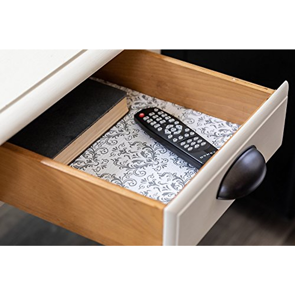 Duck Smooth Top EasyLiner, 12-inch x 10 Feet, Grey Damask