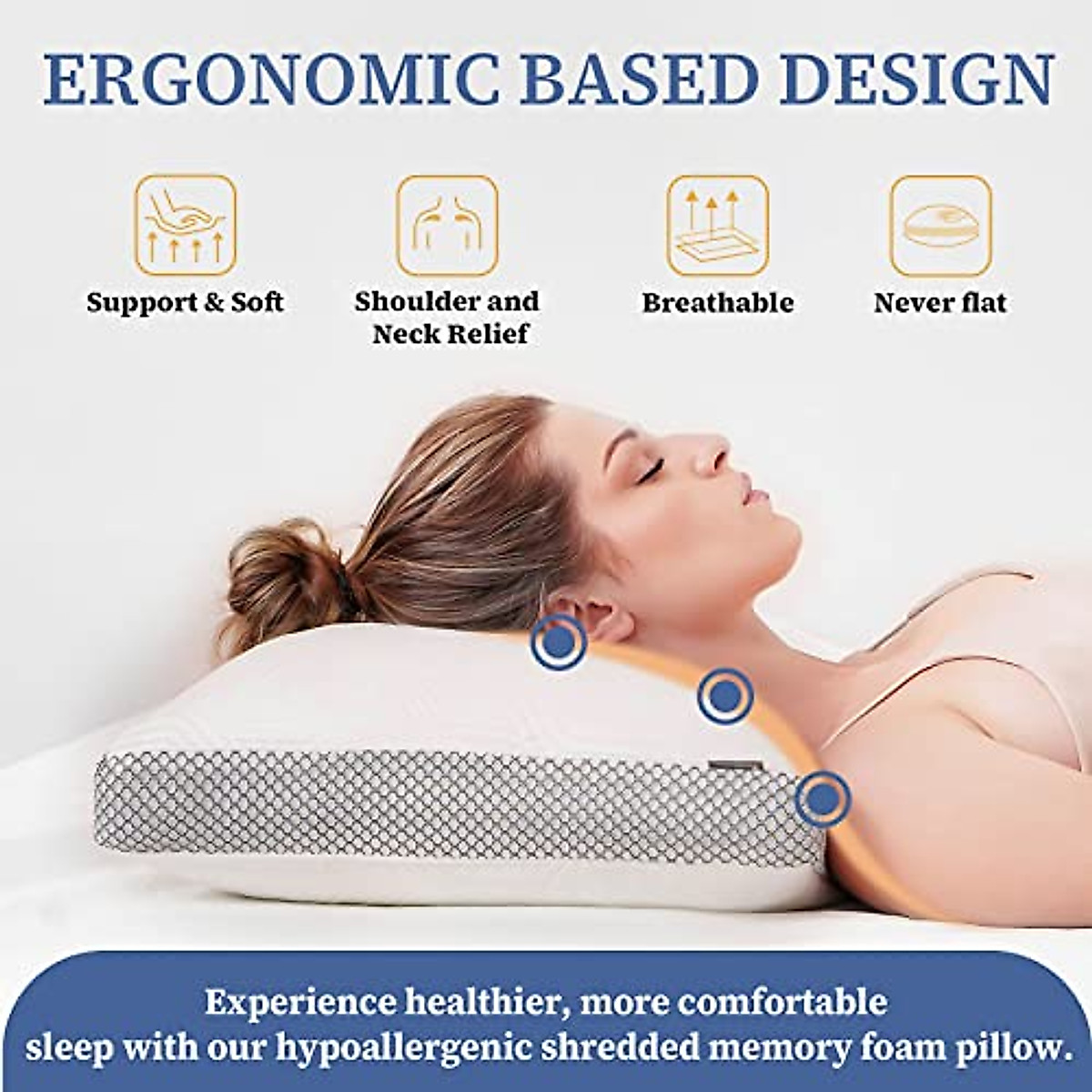 4R Pillows Queen Size Set of 2 - Cooling Shredded Memory Foam Pillow - Firm and Soft Adjustable Bed Pillow for Sleeping - Bamboo Pillow for Back/Stomach/Side Sleepers - Oeko-TEX Certified