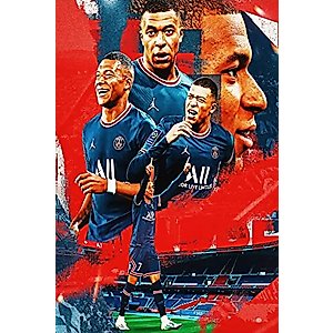 Soccer Superstar Kylian Mbappe Poster, Soccer Player Art Print, Kylian Mbappe Wall Art, Inspirational Football Star Canvas Poster for Boy's Room Man Cave Office Decor, Sports Poster, 16"x24"-No Frame
