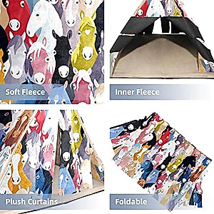 RATGDN Small Pet Hideout Pony Pattern Colourful Cartoon Horses Hamster House Guinea Pig Playhouse for Dwarf Rabbits Hedgehogs Chinchillas