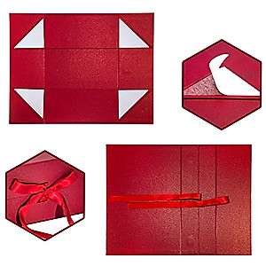 WRAPAHOLIC 2Pcs Red Gift Box with Satin Ribbon, 14x9x4.5 Inches Collapsible Gift Box with Magnetic Closure for Wedding, Party, Gift Wrap, Bridesmaid Proposal, Storage