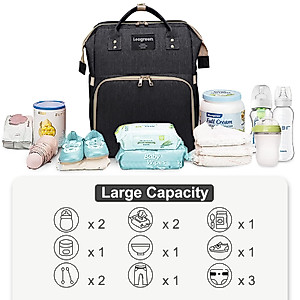 Leogreen Diaper Bag Backpack, Waterproof Travel Nappy Bags with USB Charging Port, Large Capacity Baby Bag with Stroller Straps Thermal Pockets, Black