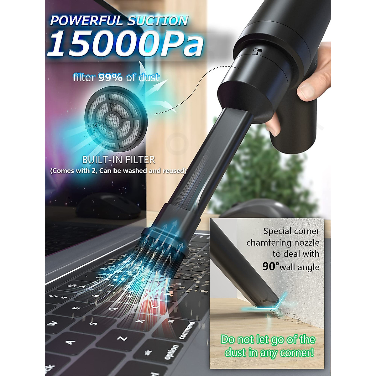 IGOKOTI Compressed Air Duster Reusable Electric Air Duster & Vacuum 2 in 1, Cordless Portable Rechargeable Compressed air, 98000 RPM Handheld Air Blower for Car, Electronics, Keyboard Cleaning