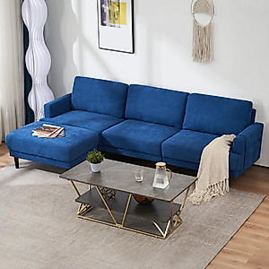 MCombo Convertible Sectional Sofa Couch Modern 3-Seat Couch for Living Room Mid Century Royal Blue Sofa for Bedroom L Shape Couch with Chaise for Bedroom Small Space Apartment 5130