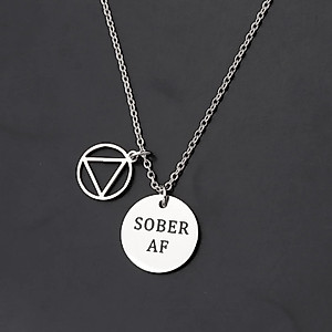 ENSIANTH Sobriety Gift Sober AF Necklace AA Gift NA Gift Sober Gift Addiction Recovery Gift (Sober AF AA NE)