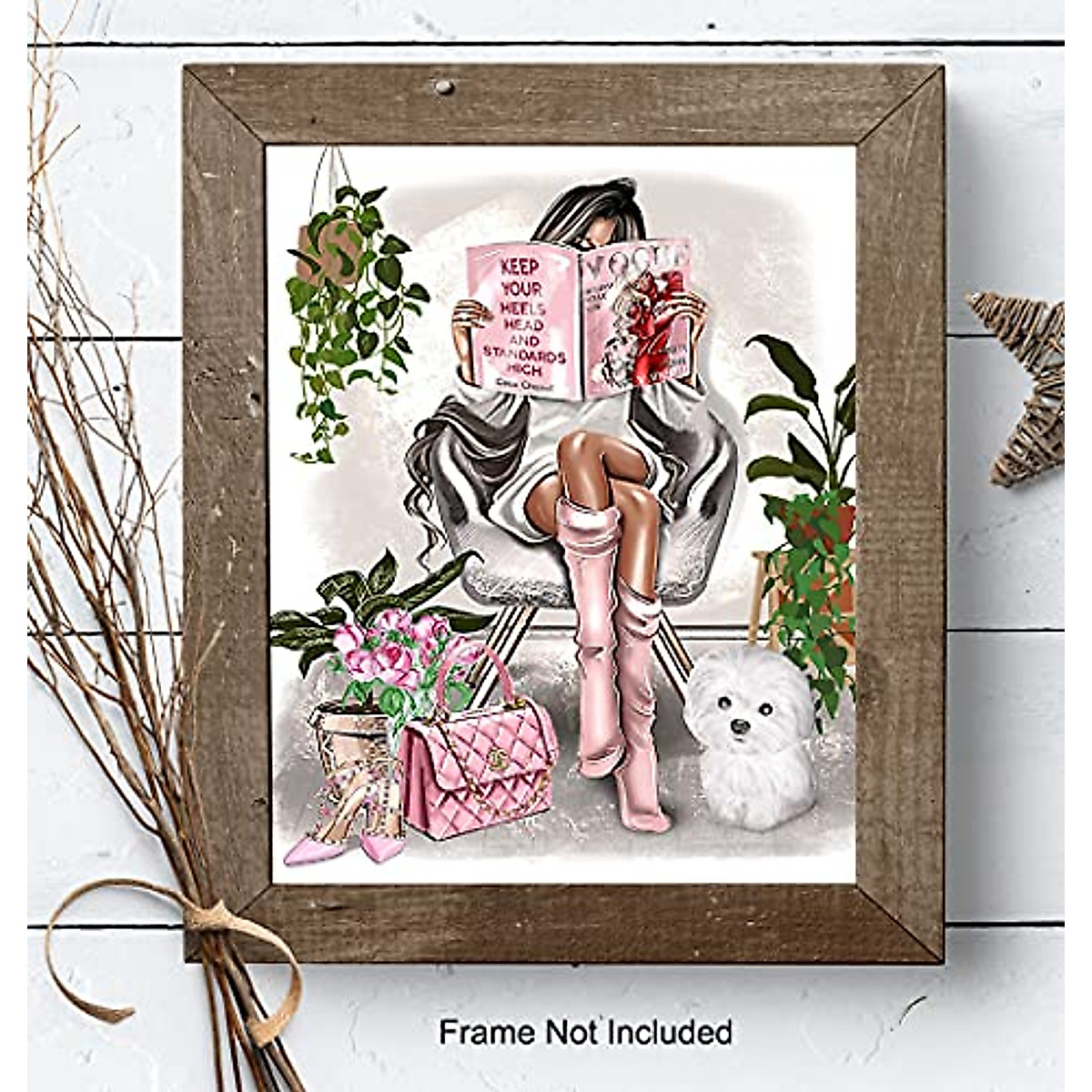 Glam Fashion Wall Decor - African American Wall Art - Black Woman - Designer Girls Bedroom Living Room Bathroom Teens Poster Picture - Afro Girl- Best Friend Housewarming Daughter Gifts for Women 8x10