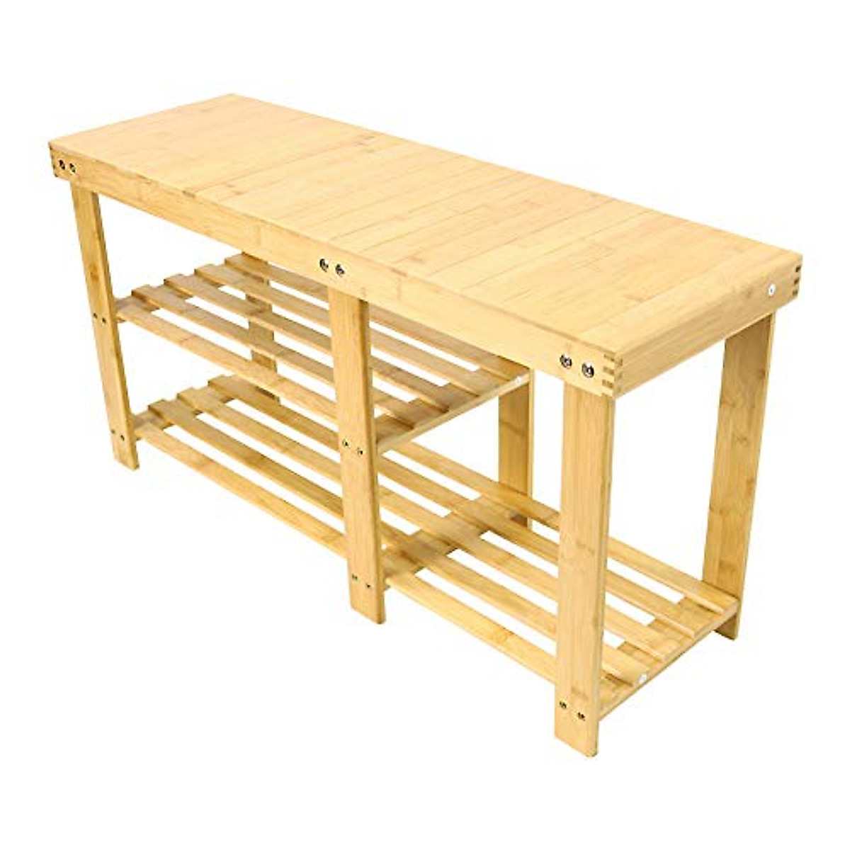 KKTONER Bamboo Shoe Rack Bench 3 Tier Entryway Shoe Storage Organizer Shelf Bamboo Bench with Shelves for Bedroom Living Room Kitchen Hallway(Natural Bamboo)