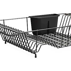 Simple Houseware Large Over Sink Counter Top Dish Drainer Drying Rack with Utensil Holder, Black