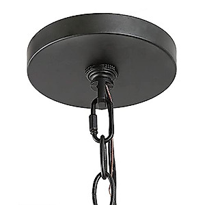 LALUZ Farmhouse Chandelier, Dining Room Light Fixture, Drum Chandeliers, 16” Width, Oil Black & Wood Painted Finish