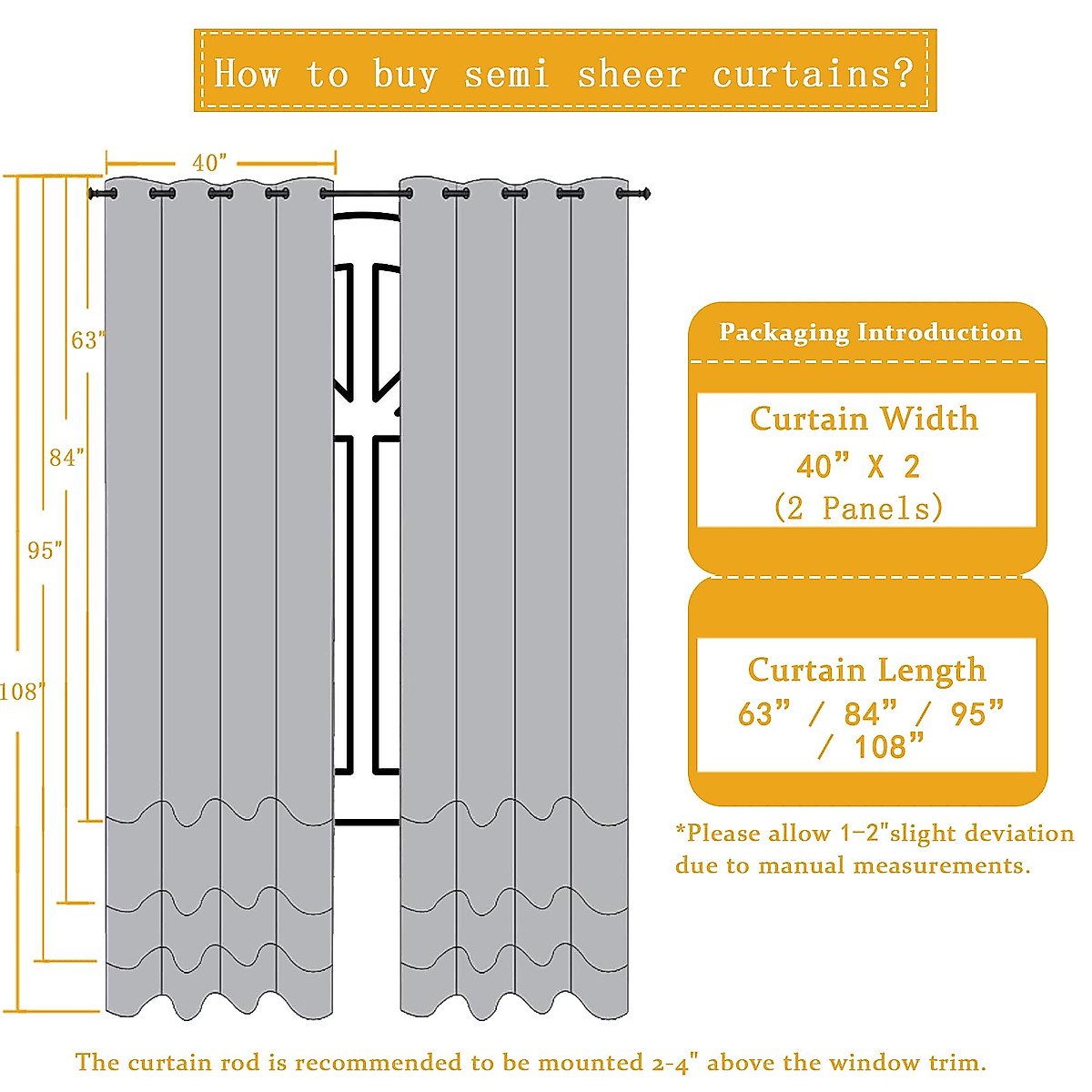 Fragrantex Semi-Sheer Grey Curtains Bedroom 95inch Long for Living Room Faux Linen Look Sliver Gray Curtain Window Treatment Set Grommet Curtain 2 Panels,40" Wx95 L