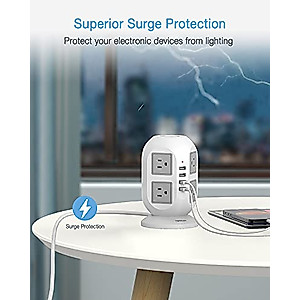 TESSAN Power Strip Tower Long Extension Cord 15 ft, Surge Protector 8 AC Outlets 4 USB Ports, Charging Station Extension Cord with Multiple Outlets for Home, Office, Dorm Room Essentials