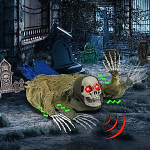 52 Inch Crawling Zombie Halloween Animatronic Prop Decorations Outdoor Creepy Sound Light up Eyes Movable Life Size Skeleton Groundbreaker Sound Activated Haunted House Halloween Decor Graveyard