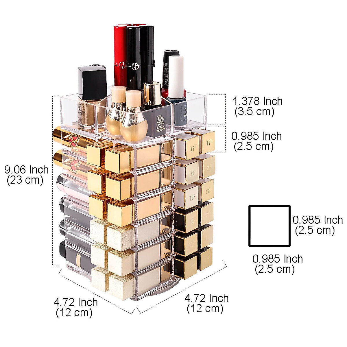 Sooyee Lipstick Organizer,53 Spaces 360 Degree Spinning Lipstick Holder,Acrylic Cosmetic Display Cases for Lipstick, Brushes, Bottles, and more,Clear
