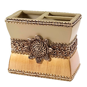 Avanti Linens 11166BGTE Braided Medallion Toothbrush Holder, Medium, Multicolor , Gold