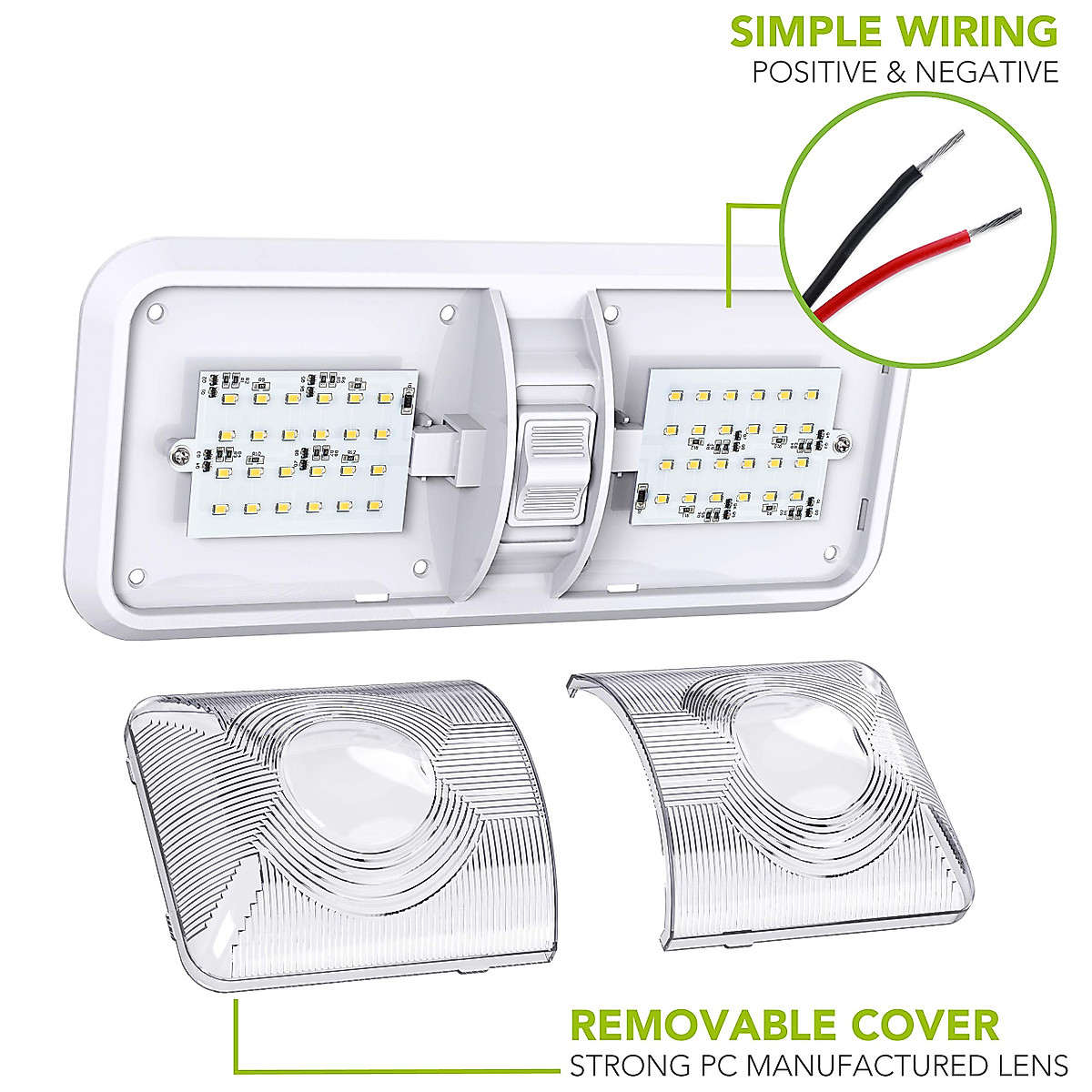 Leisure LED 5 Pack RV LED Ceiling Double Dome Light Fixture ON/Off Switch Interior Lighting for Car/RV/Trailer/Camper/Boat DC 11-18V Natural White 4000-4500K 48X2835SMD (Natural White 4000-4500K, 5)
