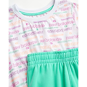 New Balance Girls' Jogger Set - Short Sleeve Performance T-Shirt and Sweatpants (7-16), Size 7-8, White Mint