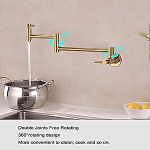 Fonveth Pot Filler Kitchen Faucet, Brushed Gold Pot Filler Faucet, Folding Arm Faucet, 2 Handles Kitchen Faucet, Wall Mounted Pot Filler Kitchen Faucet