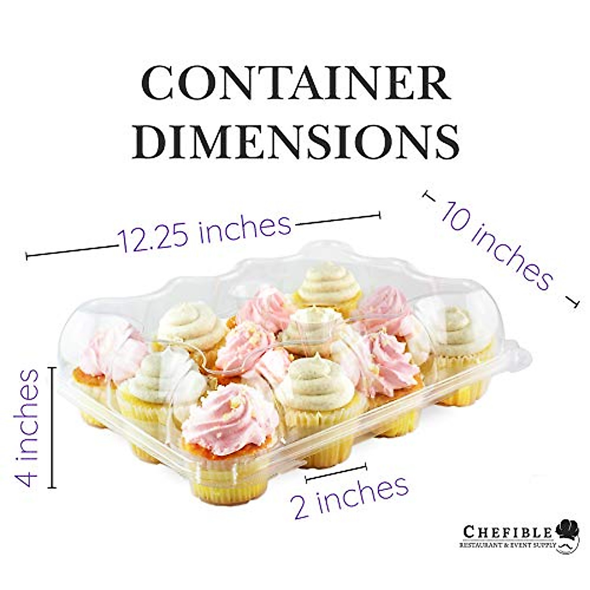 Chefible Premium Plastic Disposable 12 Cupcake Carrier Container Box, High Dome, Extra Sturdy For Easy Transport! 4 Pack