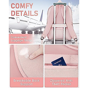 Backpack for Women College, Anti Theft 17 Inch Laptop Backpack with USB Charging Port, Large TSA Water Resistant Airline Approved Lightweight Travel Daypack Cute Nurse Work Weekender Computer Bag,Pink