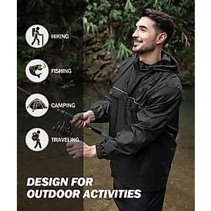 SWISSWELL Mens Waterproof Windbreaker Rain Jacket Lightweight Packable Raincoat with Hood for Golf Hiking Travel Black Large
