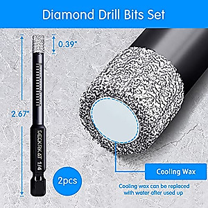 Dry Diamond Drill Bits Set 1/4” Hex Shank Vacuum Brazed 6mm Hole Saws for Porcelain Granite Tile Ceramic Marble for Steady Grips in Most Popular Drills, 2 Packs in Individual Storage Cases
