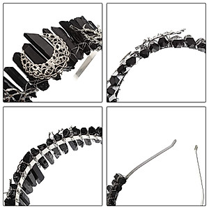 HAIMEIKANG Raw Crystal Quartz Crown Headband Handmade Tiara Natural Stone Headband for Woman Wedding and Parties (Black)