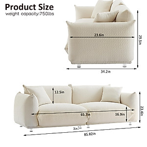 Hison Lambswool 2 Seat Cushion Couch 87'' Comfy Couch for Living Room Lambswool Sofa with 2 Pillows (White)