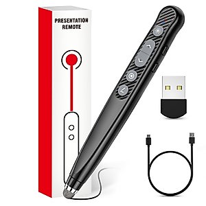 NinjaABXY Presentation Clicker with Pointer Stylus Pen for Touch Screen, Rechargeable Wireless Presenter Remote, RF USB PowerPoint Clicker, Slide Advancer with Hyperlink Volume Control for Mac PC