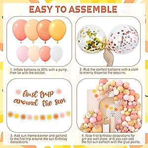 143Pcs Boho Daisy Balloon Garland Arch Kit, Peach Dusty Rose Pink Orange Sun Nude Gold Confetti Balloons 1st Birthday Decorations for Girls Baby Shower Birthday Party Decorations Supplies