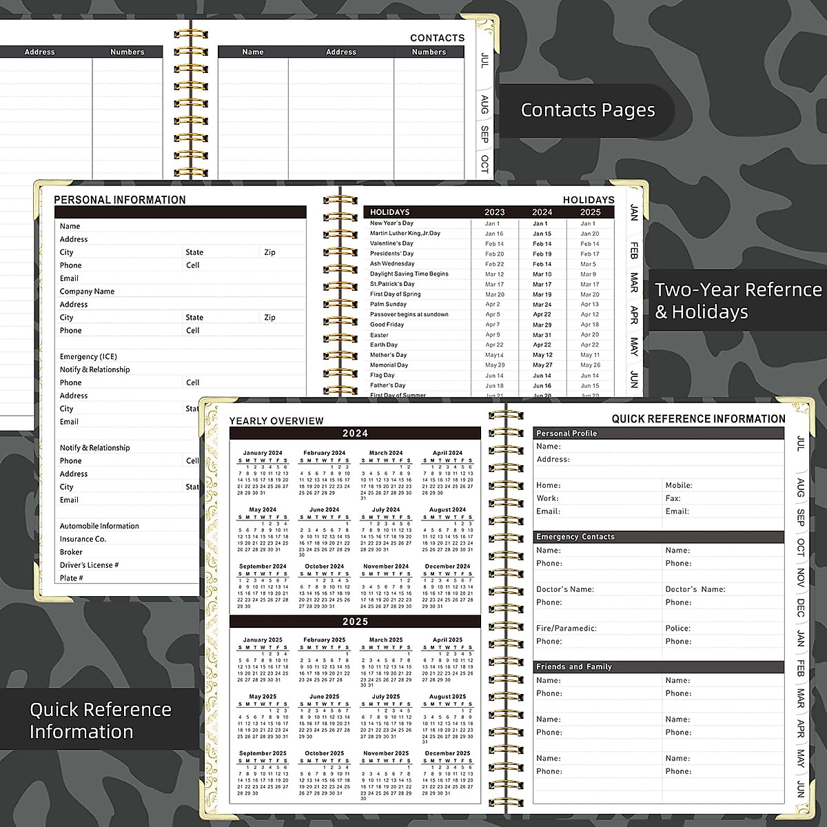 Knagsfa 2024 Monthly Planner, Jan 2024 - Dec 2024 Weekly Monthly Planner 6.5" x 8.5" with Page Tabs, Calendar Hardcover with Inner Pocket, Elastic Band, Twin-Wire Binding, Bookmark,Black Leopard