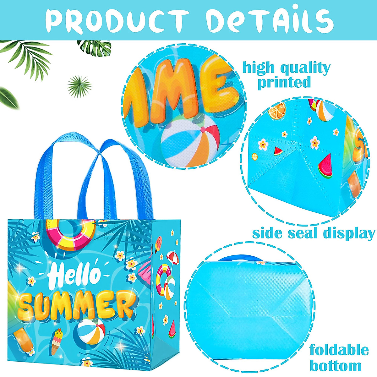 Hawaii Aloha Party Bags Summer Pool Beach Pineapple Watermelon Flamingo Theme Non-Woven with Handles Gift Treat Bags for Hawaiian Summer Pool Party Supplies