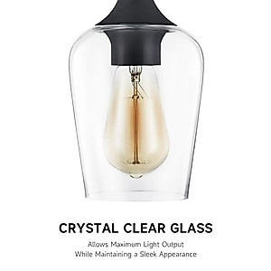 VONLUCE Black Pendant Light for Kitchen Island, Pendant Light Fixture w/Hanging Cord for Bedroom & Hallway, Kitchen Pendant Lighting Over Island with Clear Glass Shade