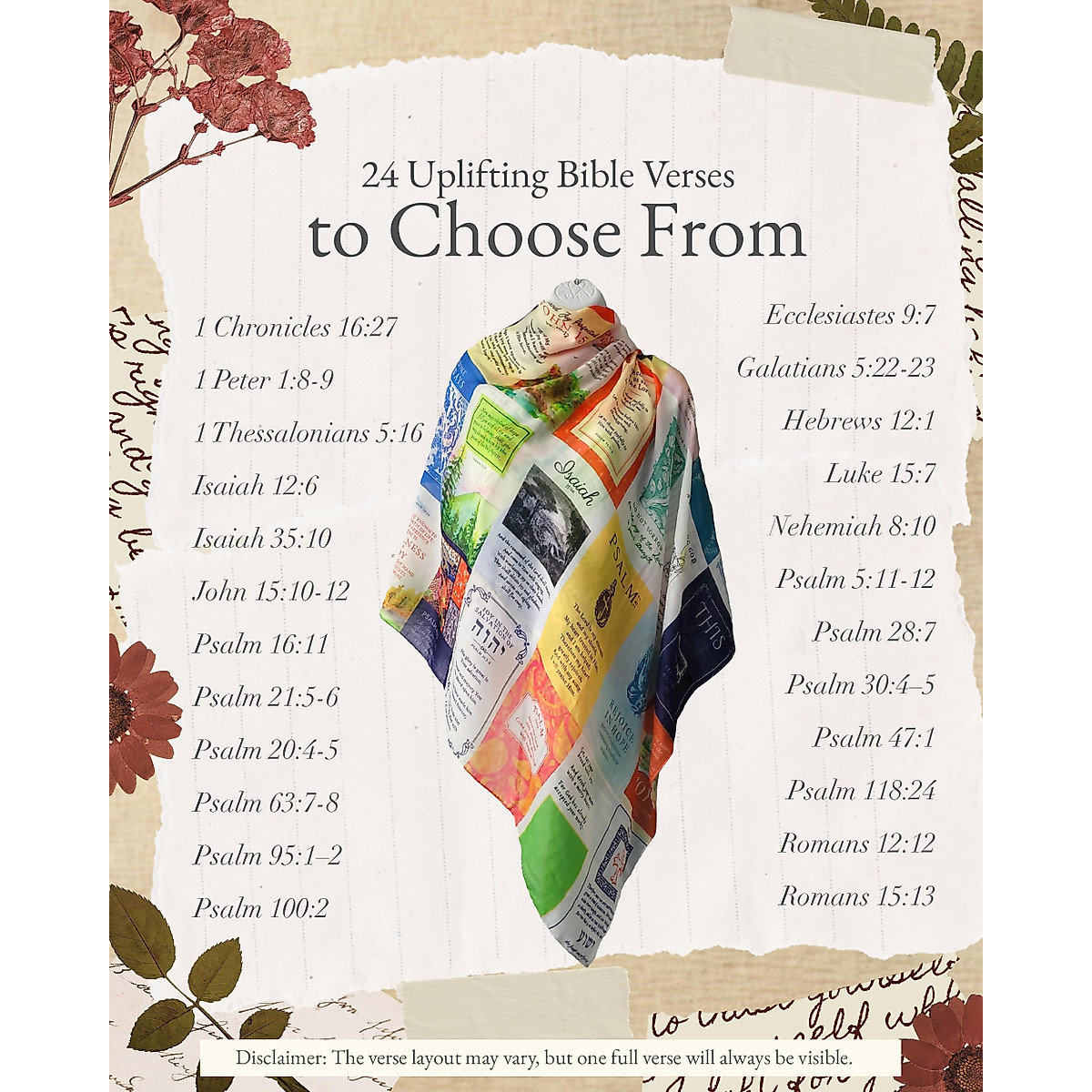 Joy Prayer Scarf - Large, Lightweight Prayerfully Made Bible Verse Shawl, 35x70", Colorful Uplifting, Meaningful Faith Gift (Scarf Only)