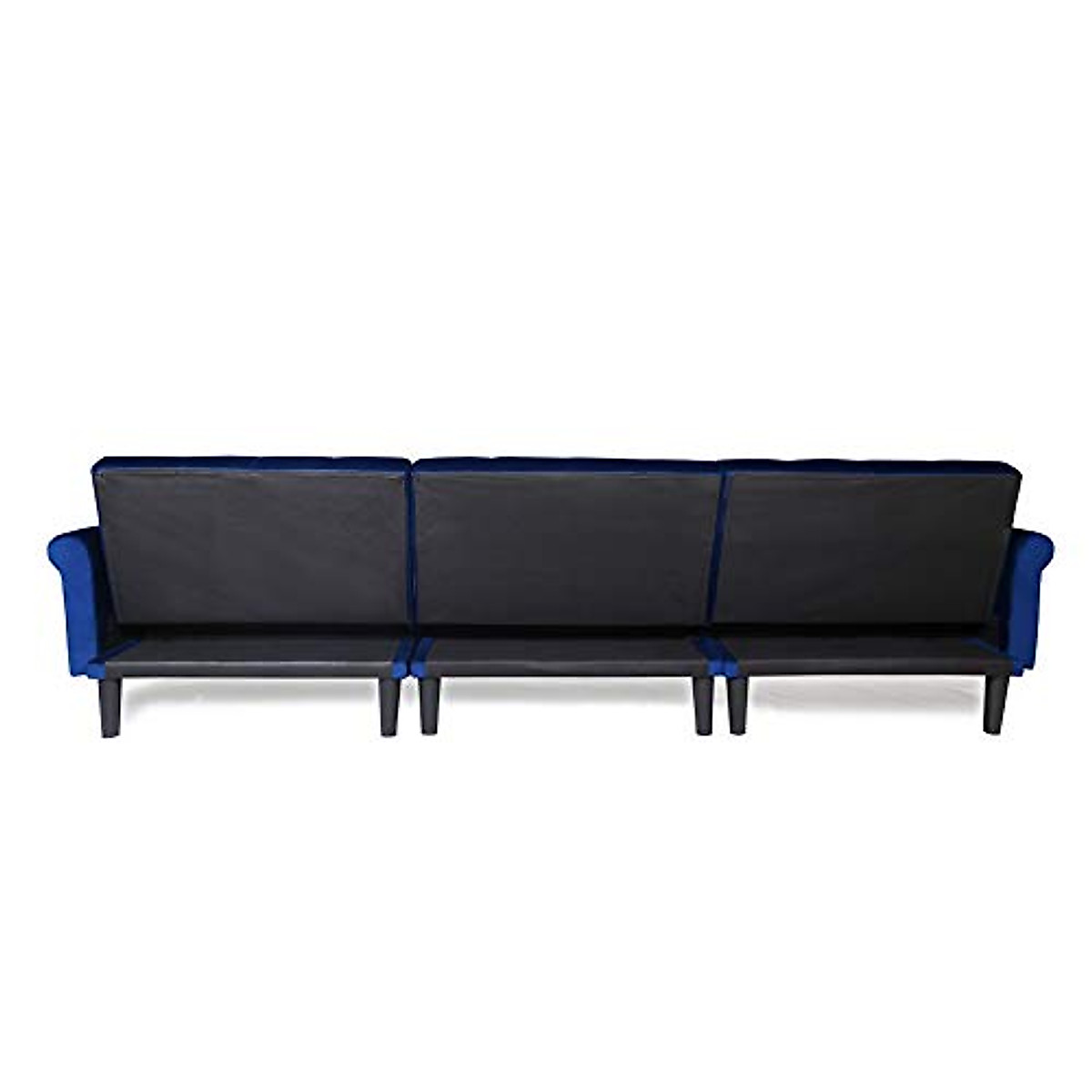 SIU Sectional Convertible Futon Sofa Bed,Mid-Century Button Tufted Sofa 2 Pillows,Reversible Chaise,L Shape Sectional Couch Sleeper Velvet Sleeper Sofa for Living Room Furniture (Navy Blue)