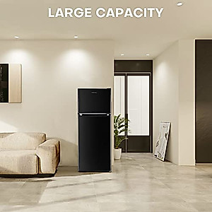 Upstreman 4.0 Cu.Ft Compact Refrigerator with Freezer, Double Door Mini Fridge, Large Capacity Mini Fridge, Adjustable Thermostat, Mini Refrigerator for Dorm, Office, Bedroom, Black-BR401