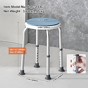 VEVOR Shower Chair for Inside Shower, 360 Degree Swivel Shower Seat, Adjustable Height Shower Stool, Non-Slip Bench Bathtub Seat Stool for Elderly Disabled Adults Handicap, 300 lbs Capacity