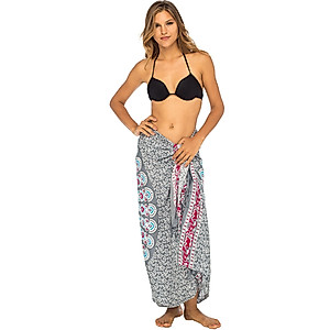 Back From Bali Womens Beach Swimsuit Bikini Cover Up Wrap and Clip Sarong Peacock Gaza Grey