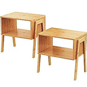 Pipishell Bamboo Shoe Rack Bench with Bamboo End Tables