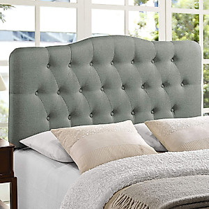 Modway Annabel Tufted Button Linen Fabric Upholstered Queen Headboard in Gray