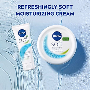 NIVEA Soft Refreshingly Soft Moisturizing Cream, Lightweight Moisturizer for Face, Body and Hands, Body Cream Enriched with Jojoba Oil and Vitamin E, 2.6 Oz Tube, Pack of 3