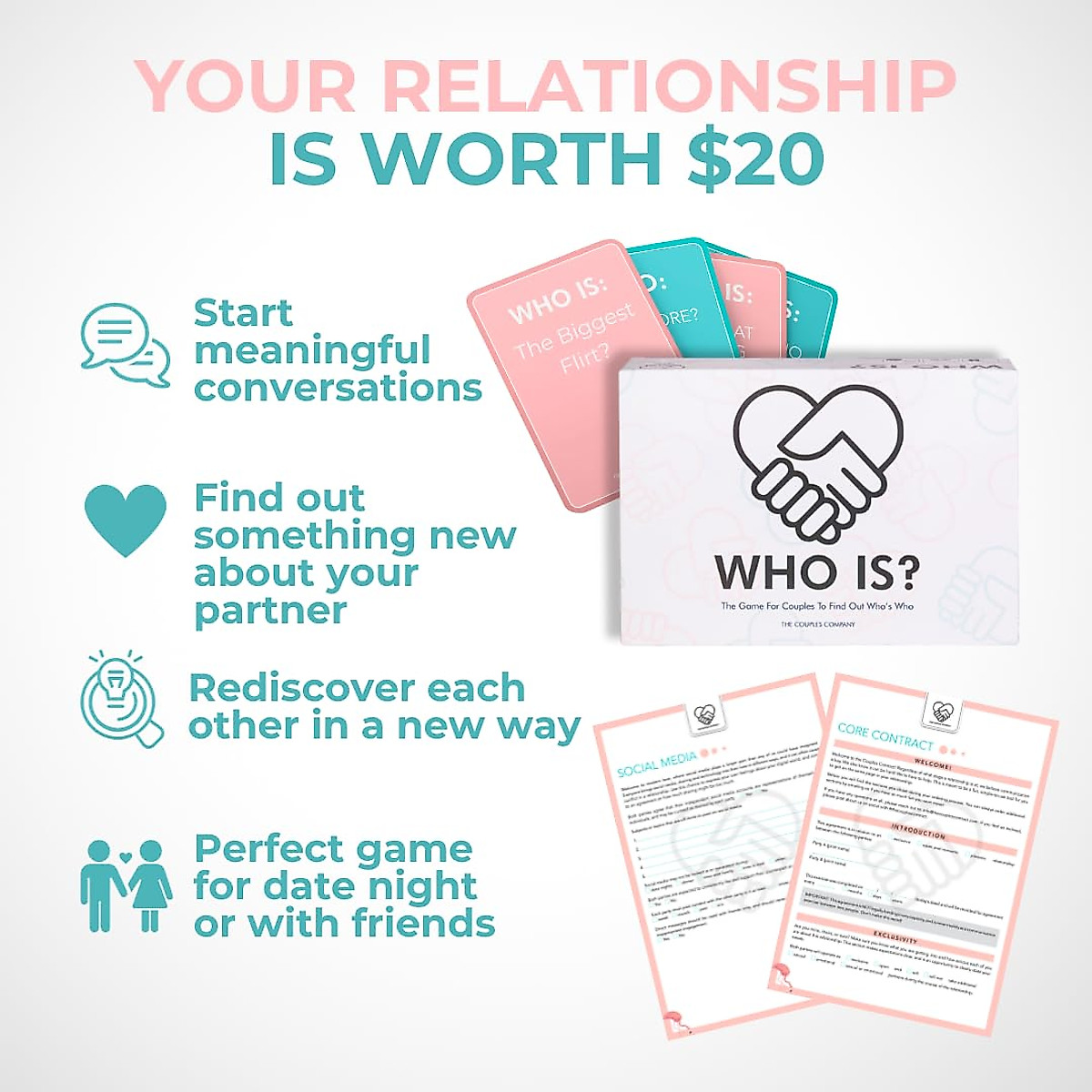 The Couples Company LLC | Who Is? Card Game | 180 Unique Cards | Perfect for Date Night & Parties | Prove Who Knows Who Best | Made for 2-12 Players