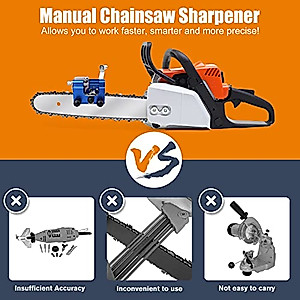 Dawitrly Chainsaw Sharpener Kit, Portable Aluminum Alloy Chain Saw Blade Sharpening Jig Tool with Hand Crank and 3Pcs Grinding Heads Suitable for Electric Saws Lumberjack, Garden Worker Blue