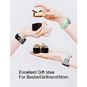 JR.DM 13 Pieces Silver Watch Band Charms with 10-Pcs Decorative Rings Loops & 3-Pcs Classic Clasp, Compatible with Apple Watch 38mm 40mm 41mm 42mm 44mm 45mm Metal Diamond Sliding Strap Accessories for iWatch Series 9 8 7 6 5 4 3 2 1 (No Watch Band)