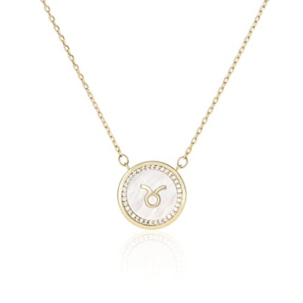 Gold Zodiac Sign Pendant Necklace, 14K Gold Plated Faux Fritillaria Cubic Zirconia 12 Constellation Necklace Jewelry Birthday Gifts for Women, (Taurus Apr 20-May 20)
