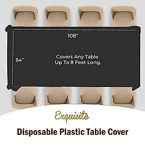 Exquisite 6-Pack Premium Plastic Tablecloth 54in. x 108in. Rectangle Plastic Table Cover - Black