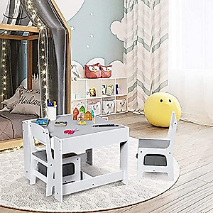 MAT Expert Kids Table & Chair Set, 3 in 1 Children Activity Desk Sets with Storage Drawer, Detachable Blackboard, Multifunctional Toddlers Entertainment Set Ideal for Painting, Reading & Writing
