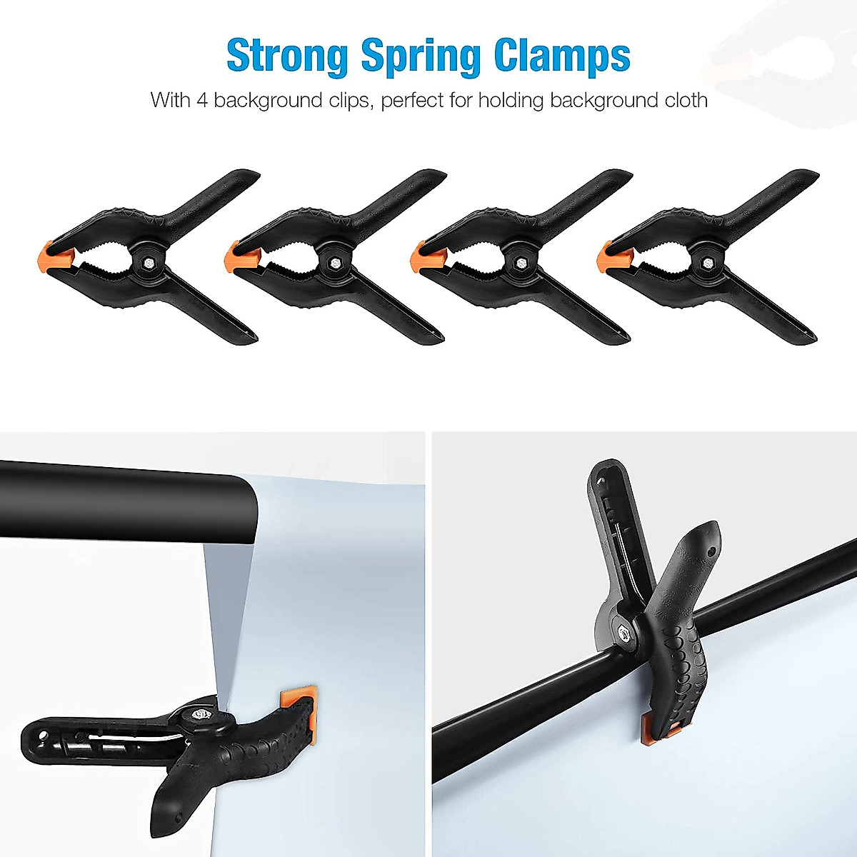 Photo Backdrop Stand, Photography Backdrop Stand, 10Ft Adjustable Background Stand Kit for Studio, Parties, Wedding, with 4 Crossbars, 4 Backdrop Clamps, 2 Sandbags, and Carrying Bag