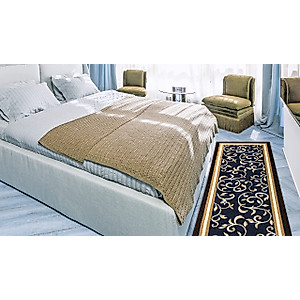 Gloria Non Slip Rubber Back Kitchen Rug Kitchen Runner Kitchen Mat Carpet for Kitchen Anti Slip Stair Treads (Navy Blue, Kitchen Set (20"x59" and 20"x30"))